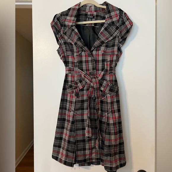 Better Be | Dresses | L Better B Black Red White Plaid Belted Dress ...